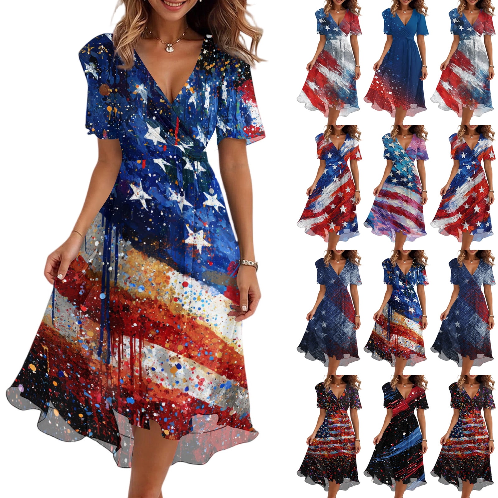 250th Anniversary USA Dress for Women - 1776-2026 Patriotic V-Neck ...