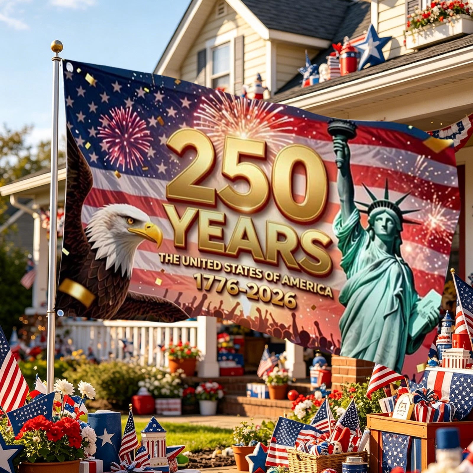 250th Anniversary USA Flag 59x35, Polyester Outdoor Yard Sign ...