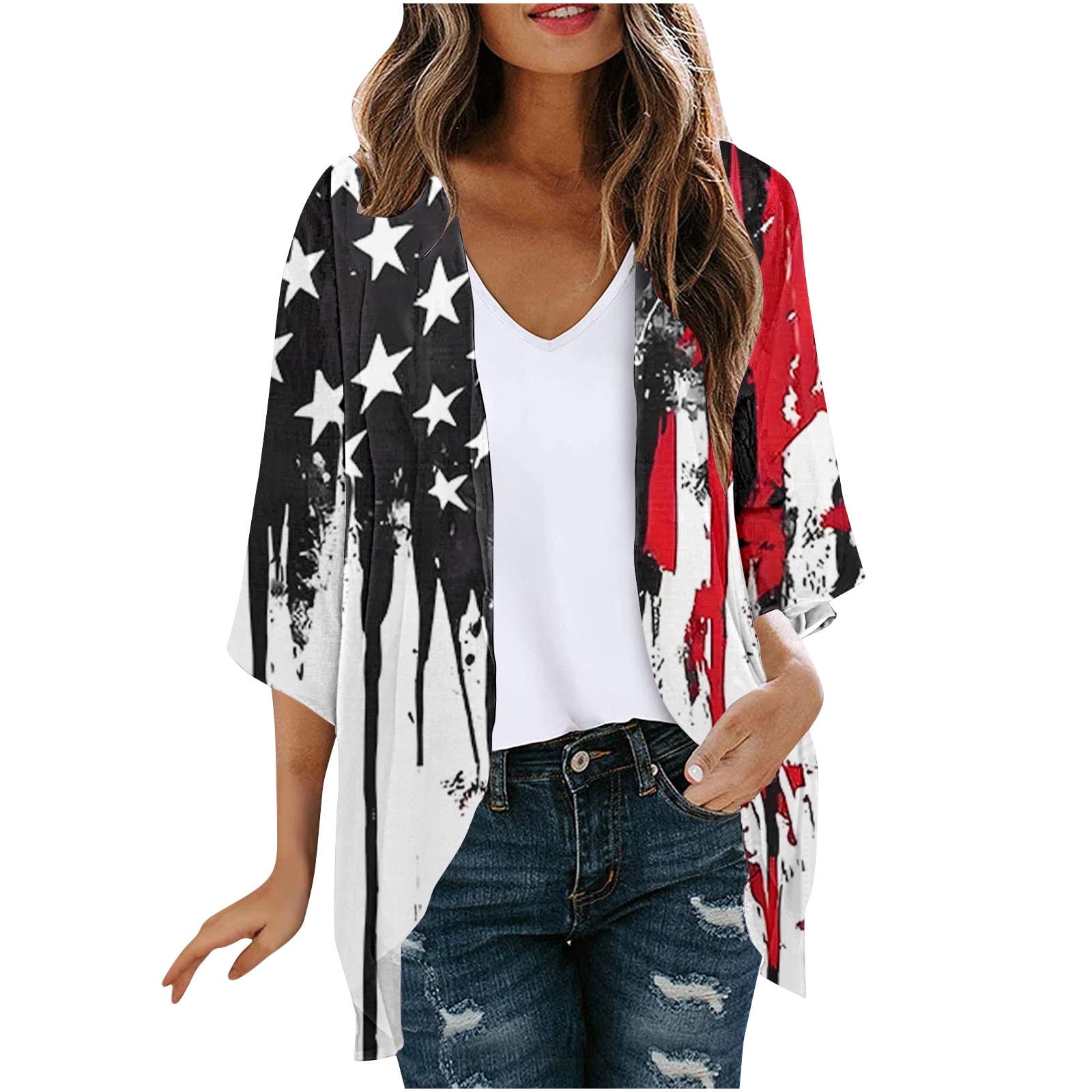 250th Anniversary USA Flag Cardigan for Women Loose Fit 4th of July ...