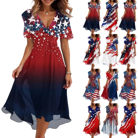 250th Anniversary USA Flag Dress for Women - 1776-2026 Patriotic V-Neck ...