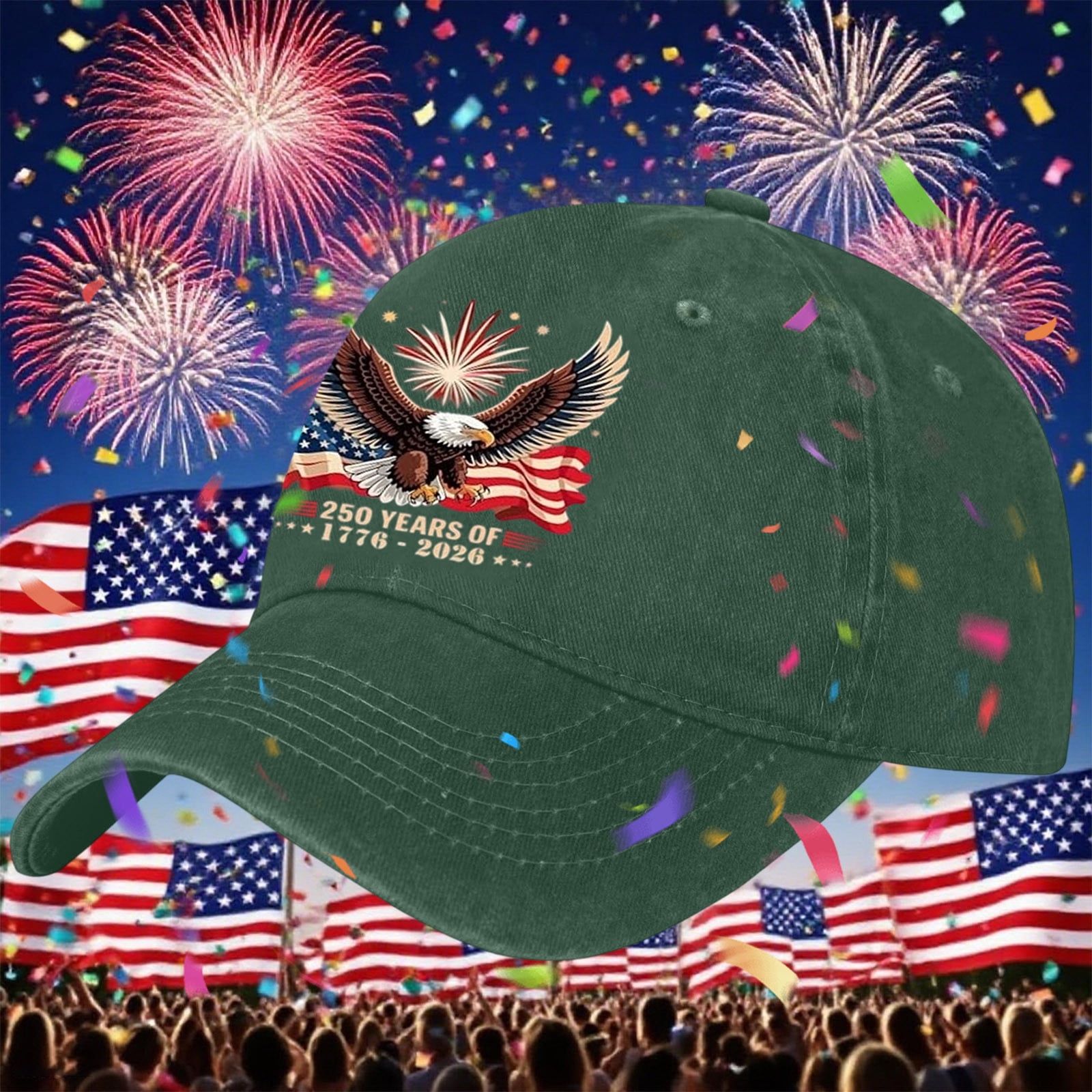 250th Anniversary USA Hat, Adjustable Washed Baseball Cap with Eagle and USA Flag, Celebrate ...