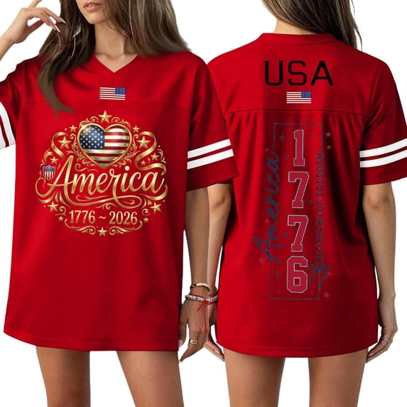 250th Anniversary USA Jerseys for Women - 4th of July Patriotic Short ...