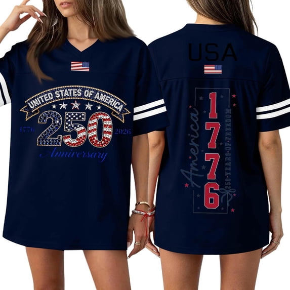 250th Anniversary USA Jerseys for Women - 4th of July Patrtotic Shirts ...