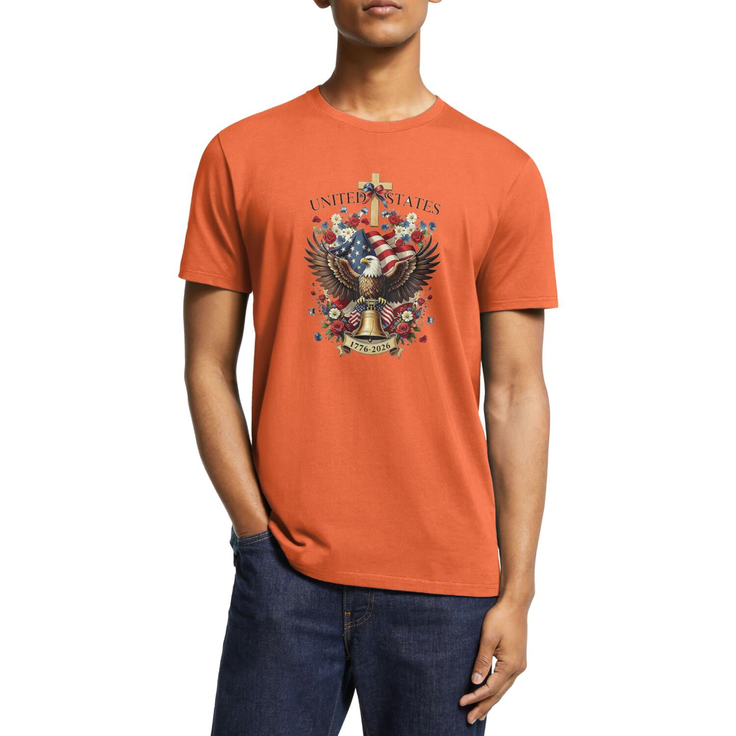 250th Anniversary USA Men Orange Graphic T Shirts, Classic USA Flag ...