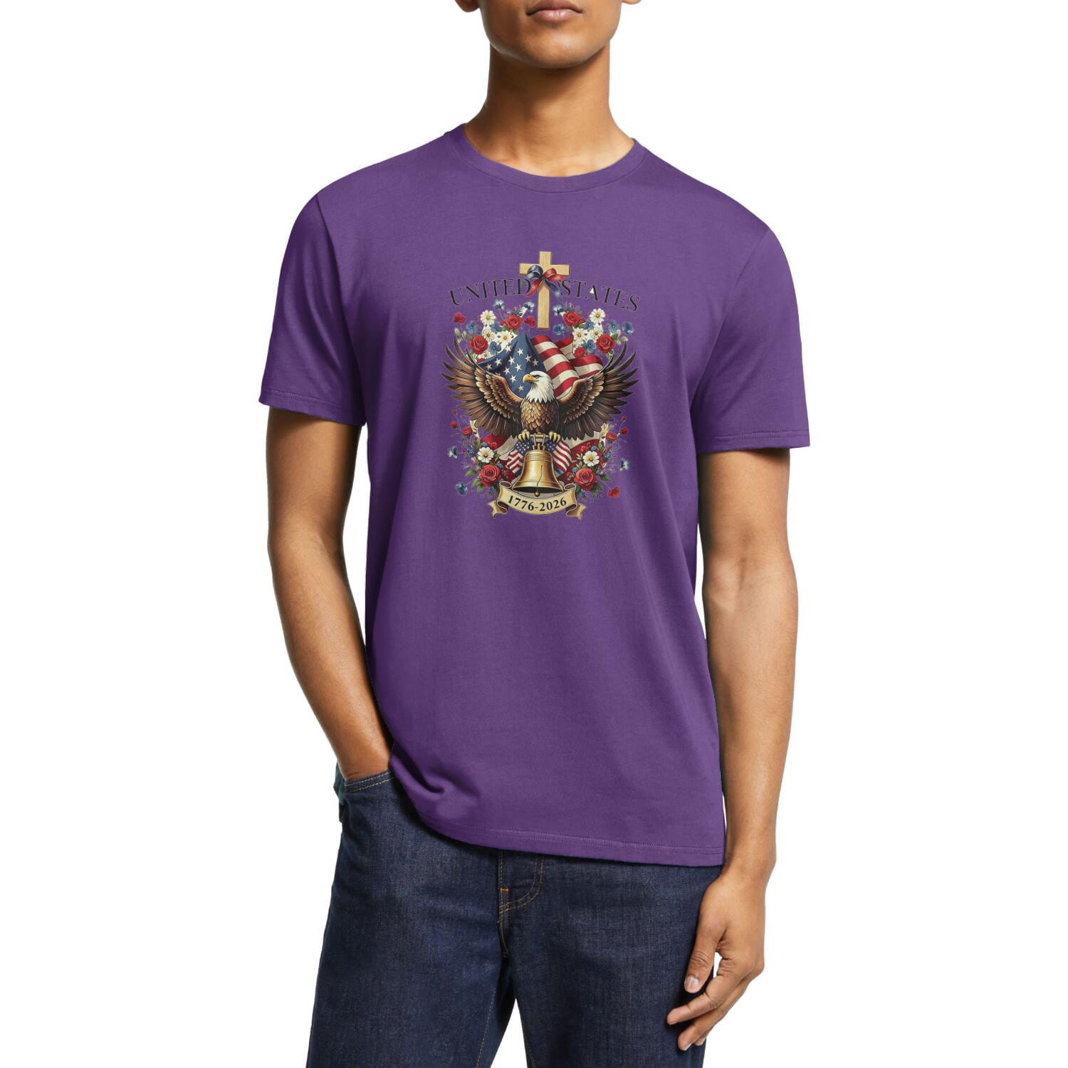 250th Anniversary USA Men Purple Graphic T Shirts, Classic USA Flag ...