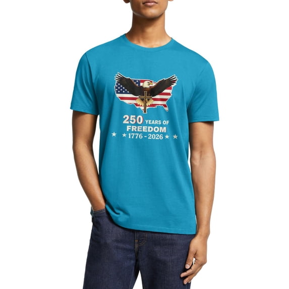 250th Anniversary USA Patriotic Sky Blue Graphic T Shirts for Men, 1776 ...