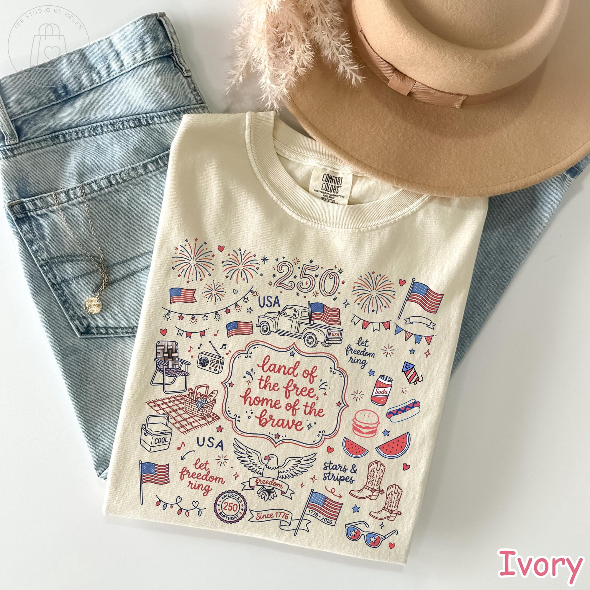 250th Anniversary USA Patriotic TShirt Land of the Free Tee 4th Of July ...