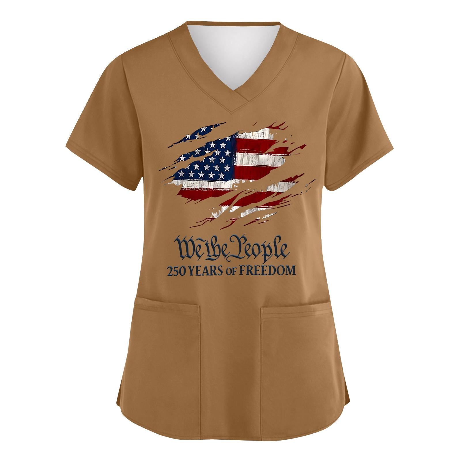 250th Anniversary USA Scrub Tops Women Loose Short Sleeve Red White and ...