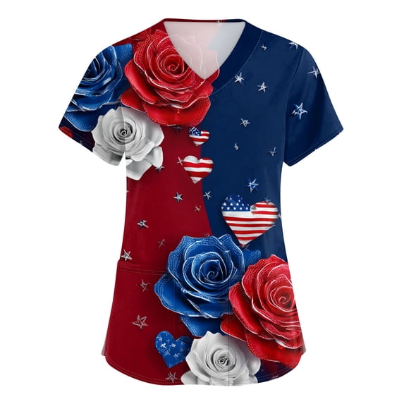 250th Anniversary USA Scrub Tops for Women 1776-2026 Short Sleeve Vneck ...