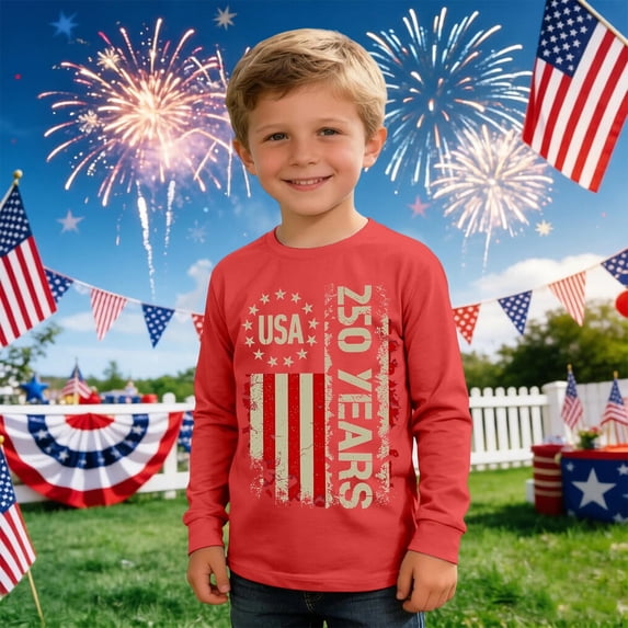 250th Anniversary USA Shirt Boys Long Sleeve Crewneck Independence Day ...