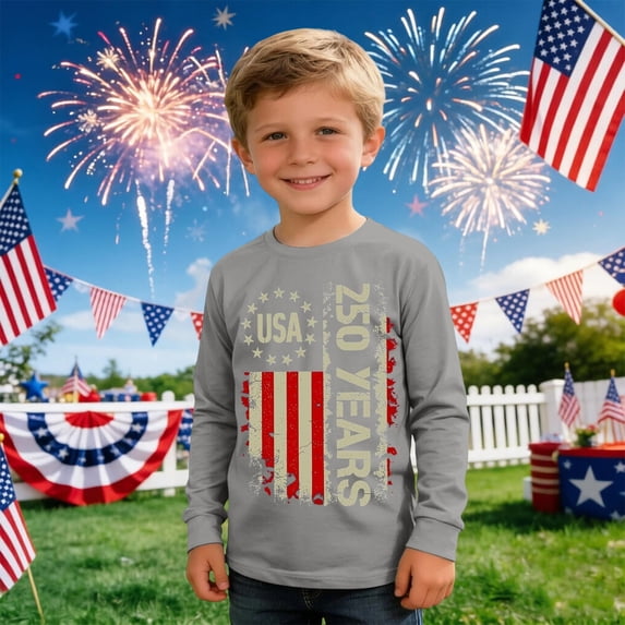 250th Anniversary USA Shirt Boys Long Sleeve Crewneck Independence Day ...