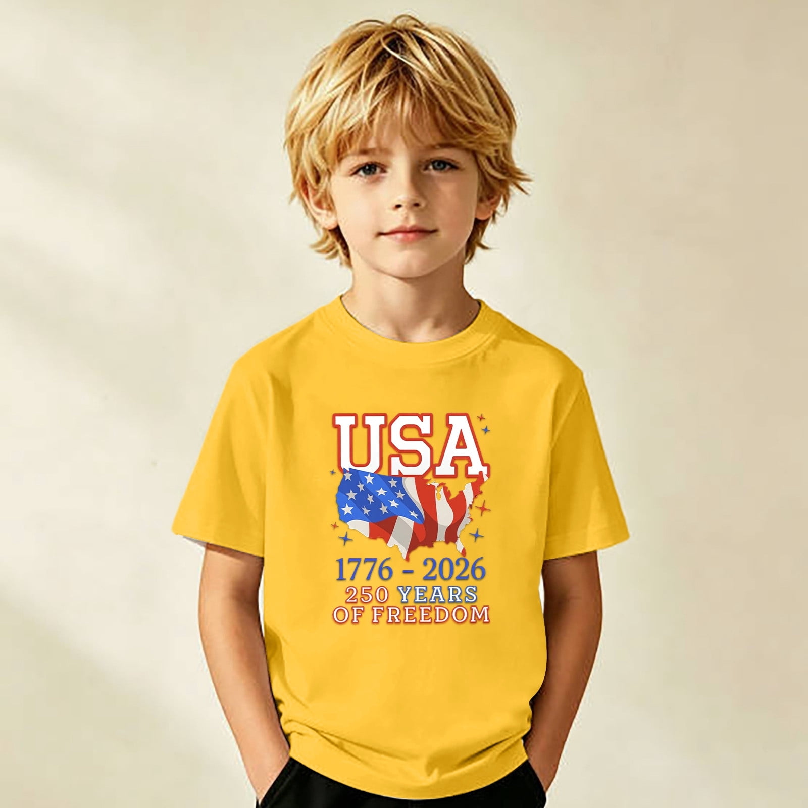 250th Anniversary USA Shirt Boys Short Sleeve Crewneck Independence Day ...