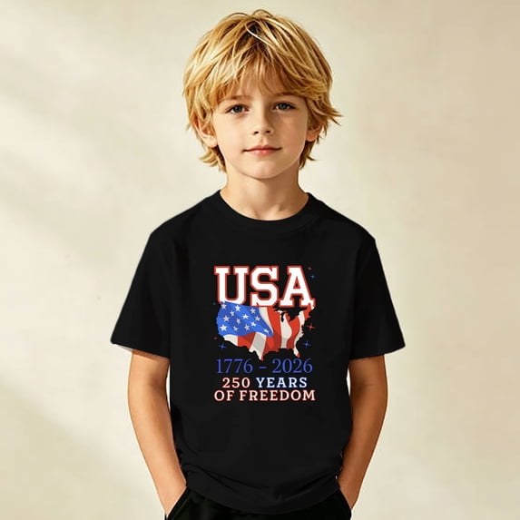 250th Anniversary USA Shirt Boys Short Sleeve Crewneck Independence Day ...