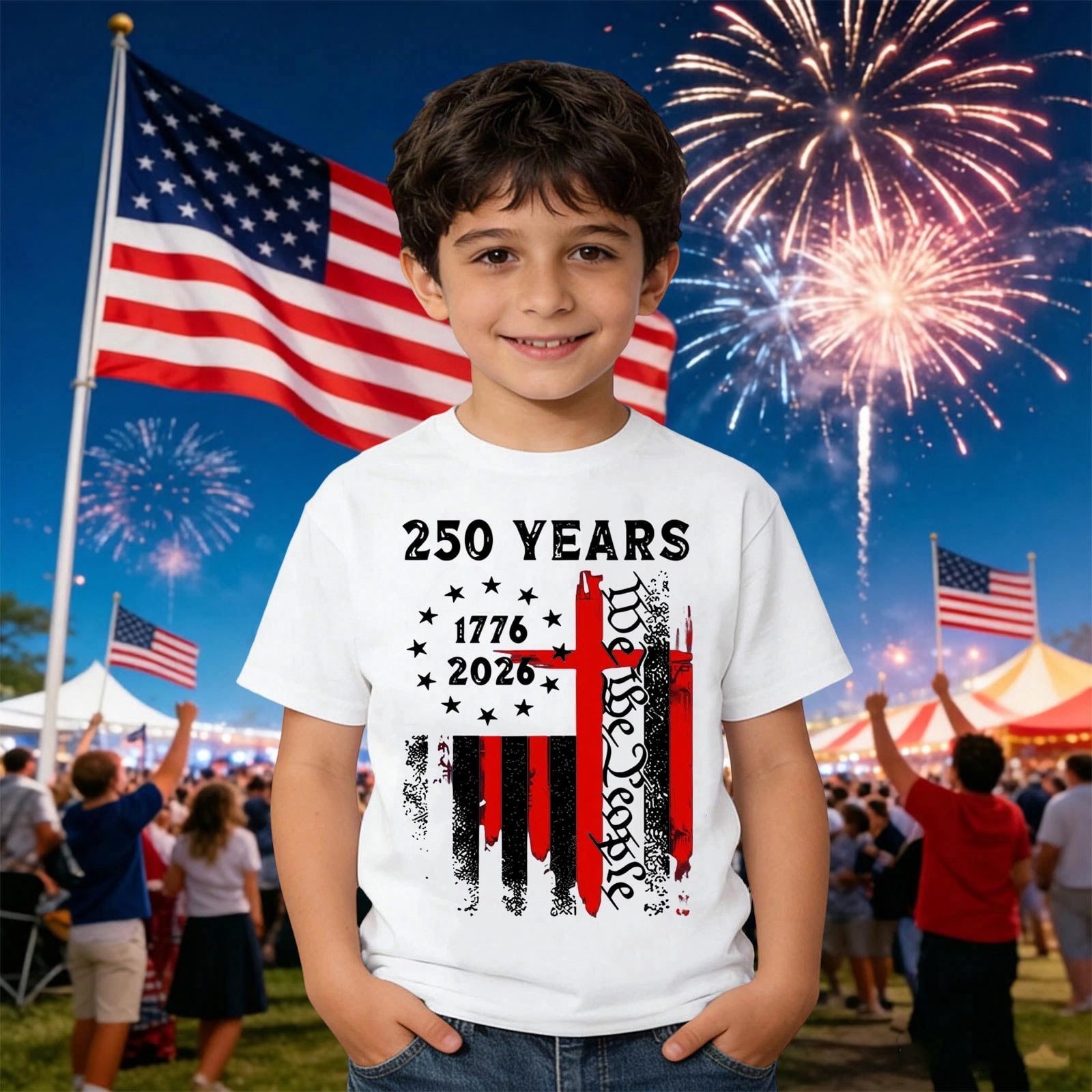 250th Anniversary USA Shirt Boys Short Sleeve Crewneck Patriotic ...