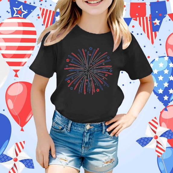250th Anniversary USA Shirt Girls Short Sleeve Crewneck Patriotic ...