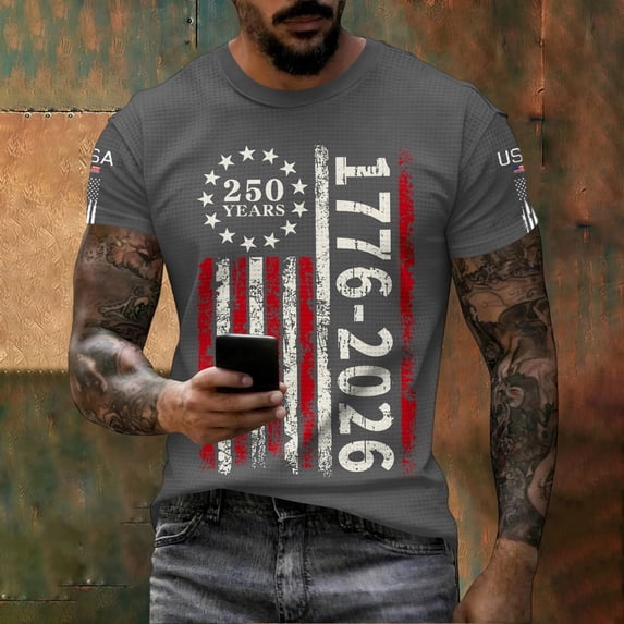 250th Anniversary USA Shirt Men Short Sleeve Crewneck Independence Day ...