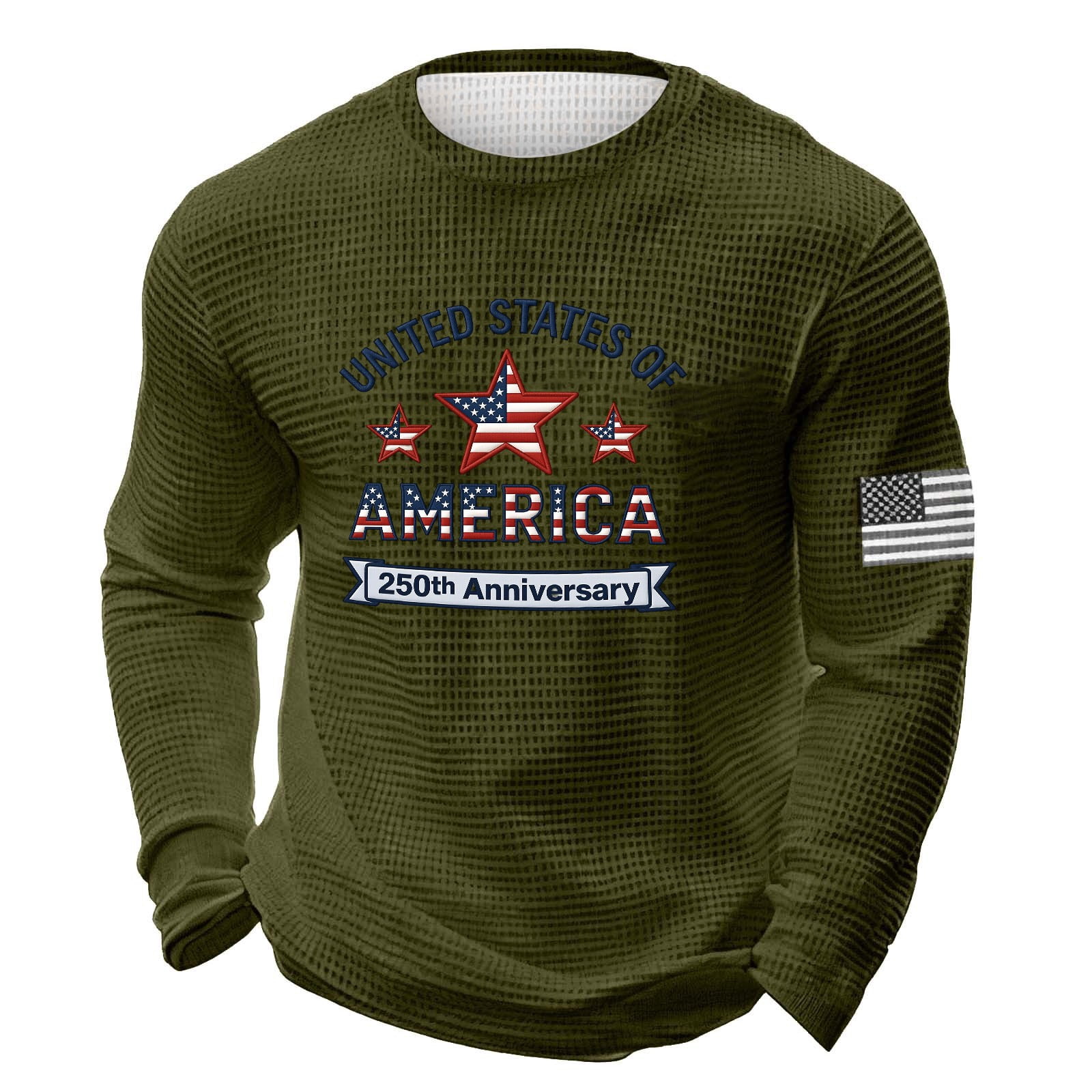 250th Anniversary USA Shirt Men Waffle Long Sleeve Tops American Flag ...