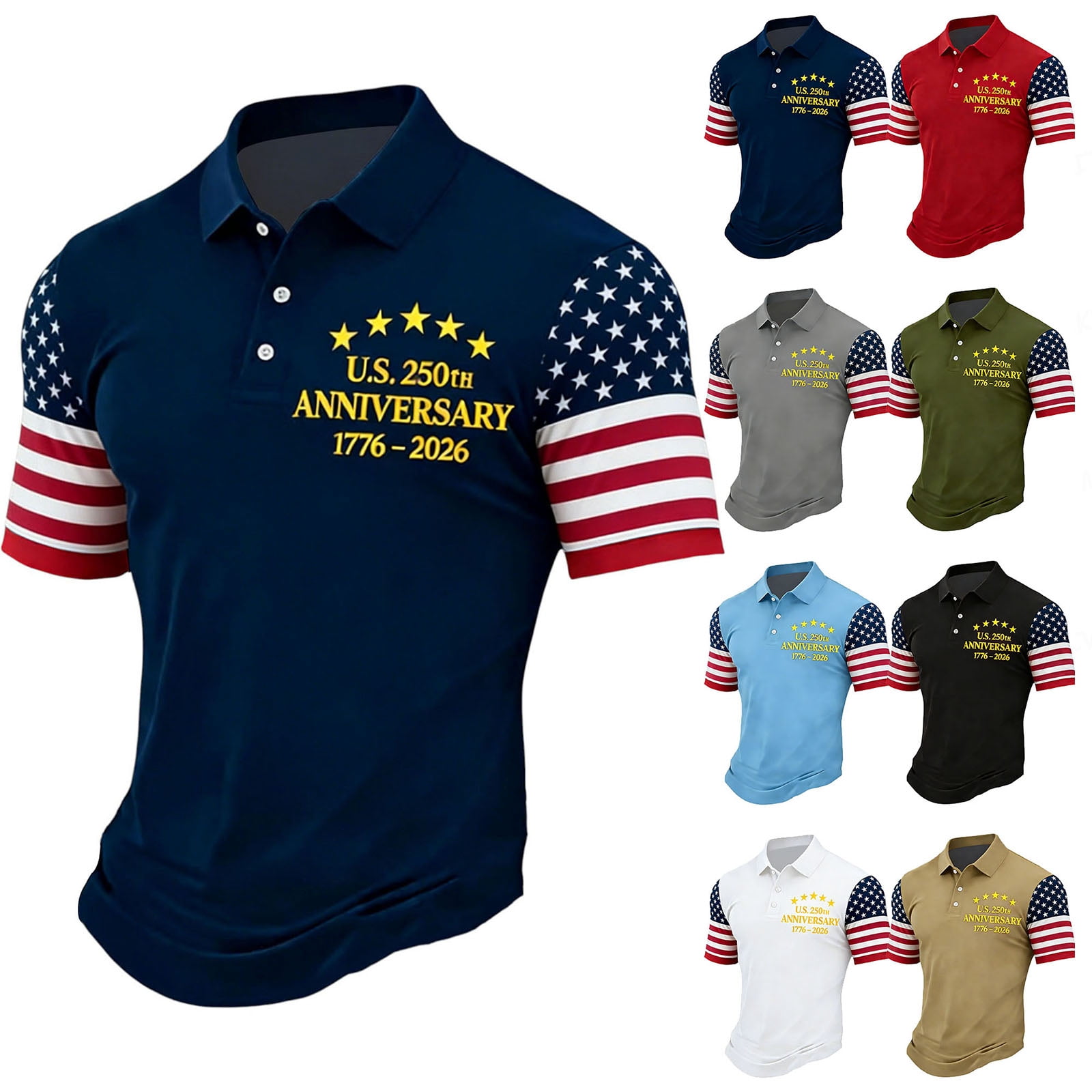 250th Anniversary USA Shirt Men's National Flag Print Polo Shirt 250th ...