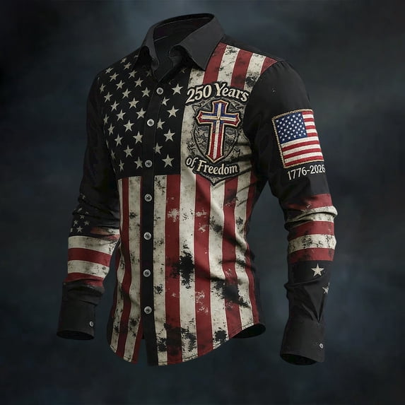 250th Anniversary USA Shirt Mens Long Sleeve Button Down Independence ...