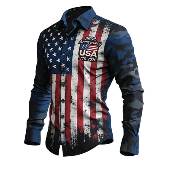 250th Anniversary USA Shirt Mens Long Sleeve Button Down Patriotic ...