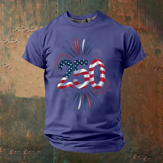 250th Anniversary USA Shirt Mens Short Sleeve Crewneck Independence Day ...