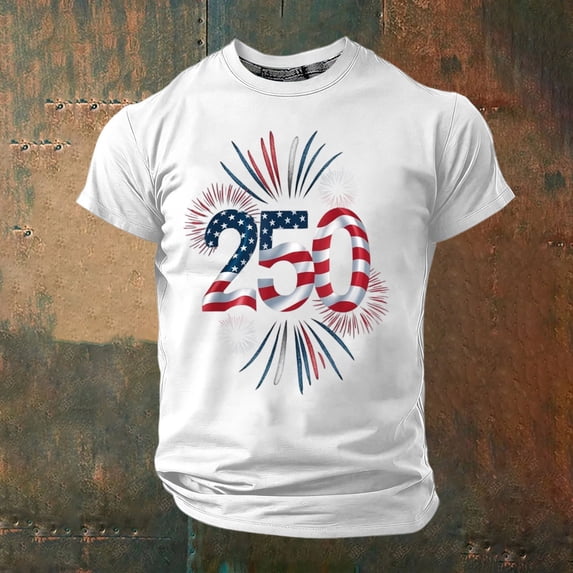 250th Anniversary USA Shirt Mens Short Sleeve Crewneck Independence Day ...