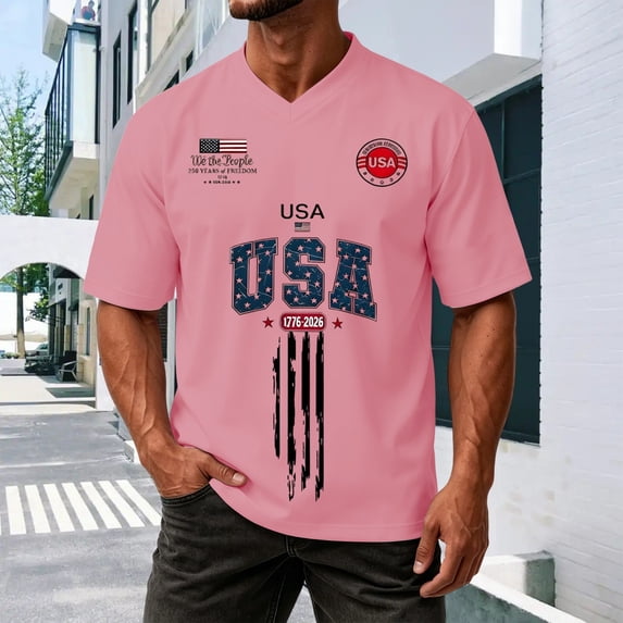 250th Anniversary USA Shirt Mens Short Sleeve V-Neck Independence Day ...