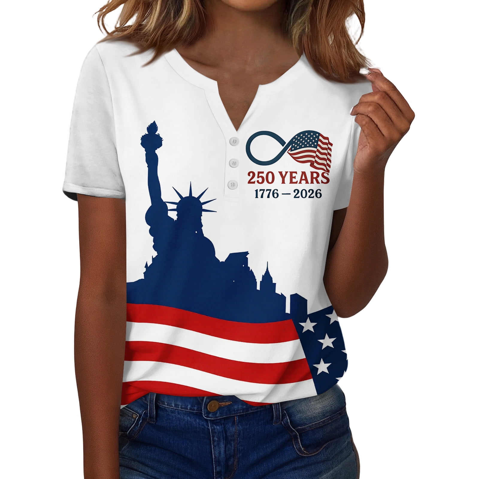 250th Anniversary USA Shirt Women Button V Neck American Flag Tunic ...