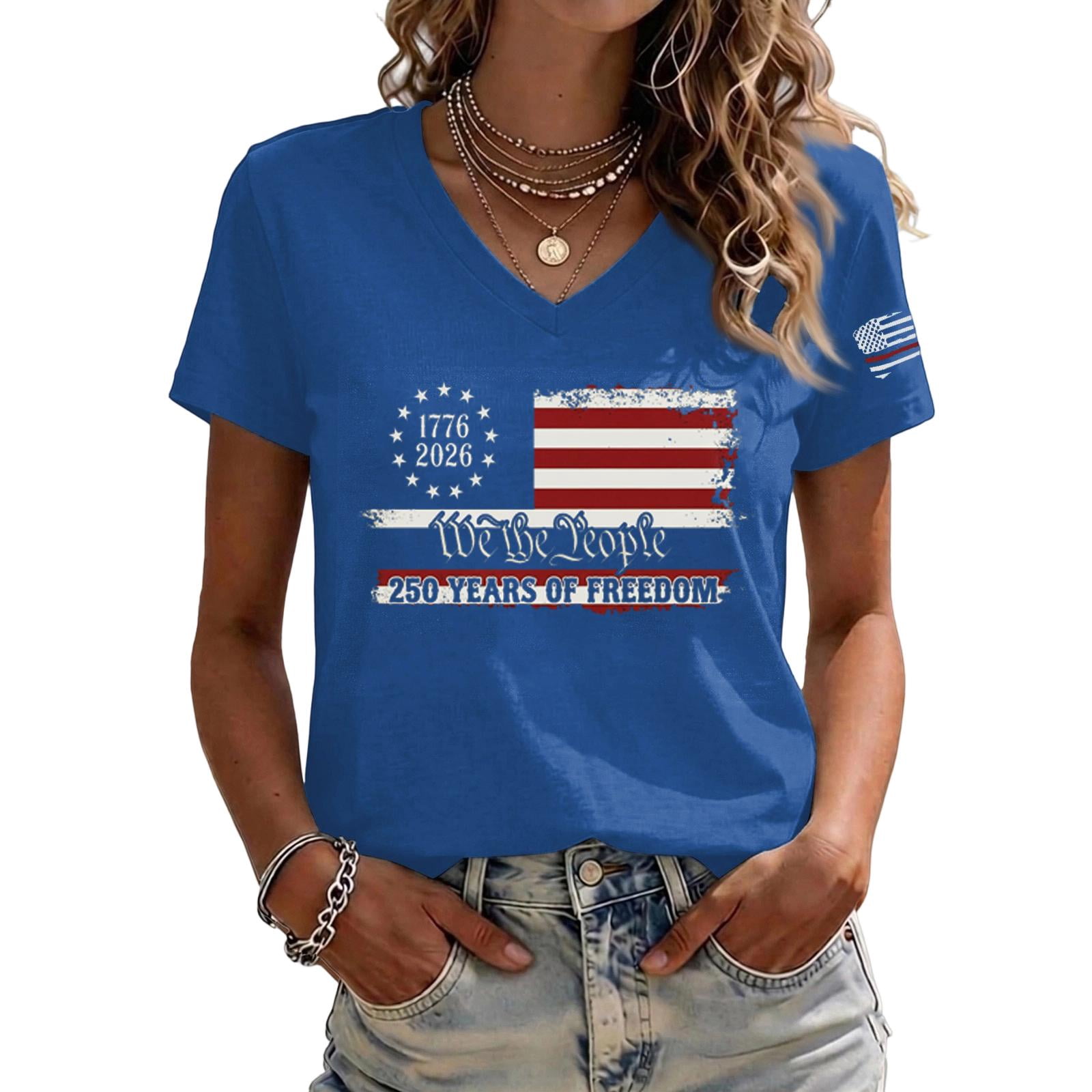 250th Anniversary USA Shirt Women Retro American Flag T-Shirt Basic ...