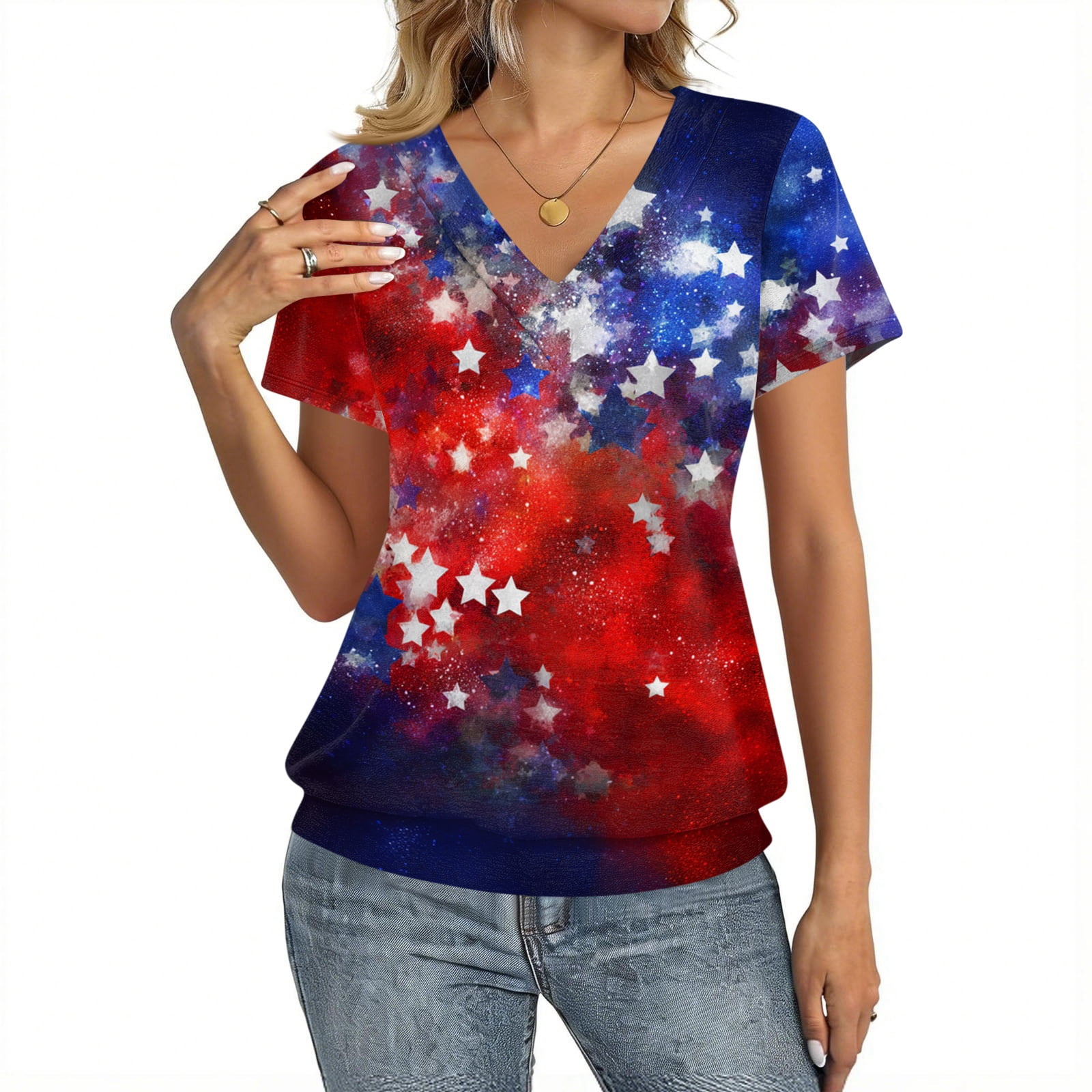 250th Anniversary USA Shirt for Women, America Flag Print Short Sleeve ...