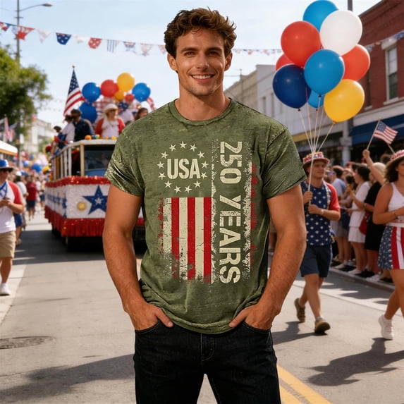 250th Anniversary USA Shirts for Men American Flag Print T-Shirt 4th of ...