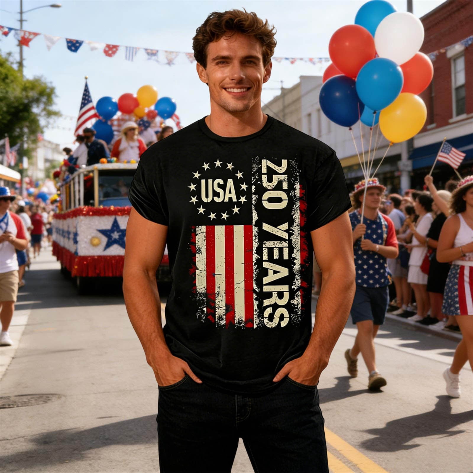 250th Anniversary USA Shirts for Men American Flag Print T-Shirt 4th of ...