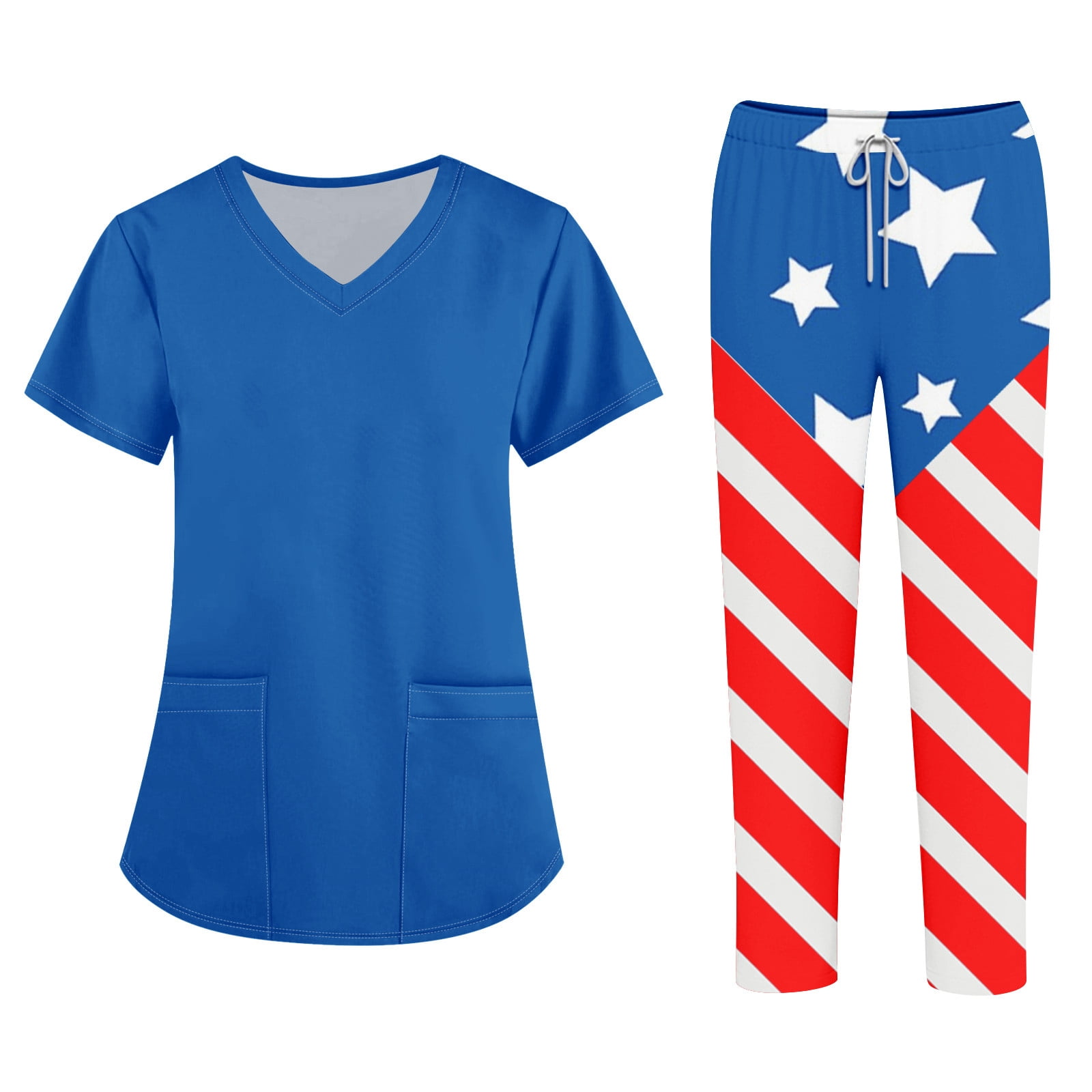 250th Anniversary USA Women’s Scrub Set, V-Neck Short Sleeve Top ...