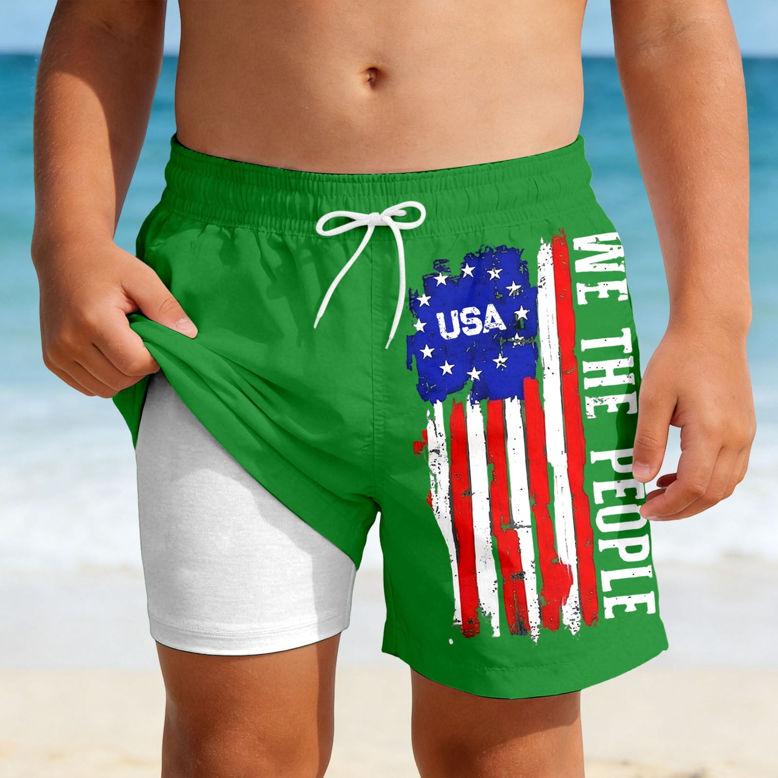 250th Anniversary USA shorts Boys American Flag Print Swim Trunks with ...