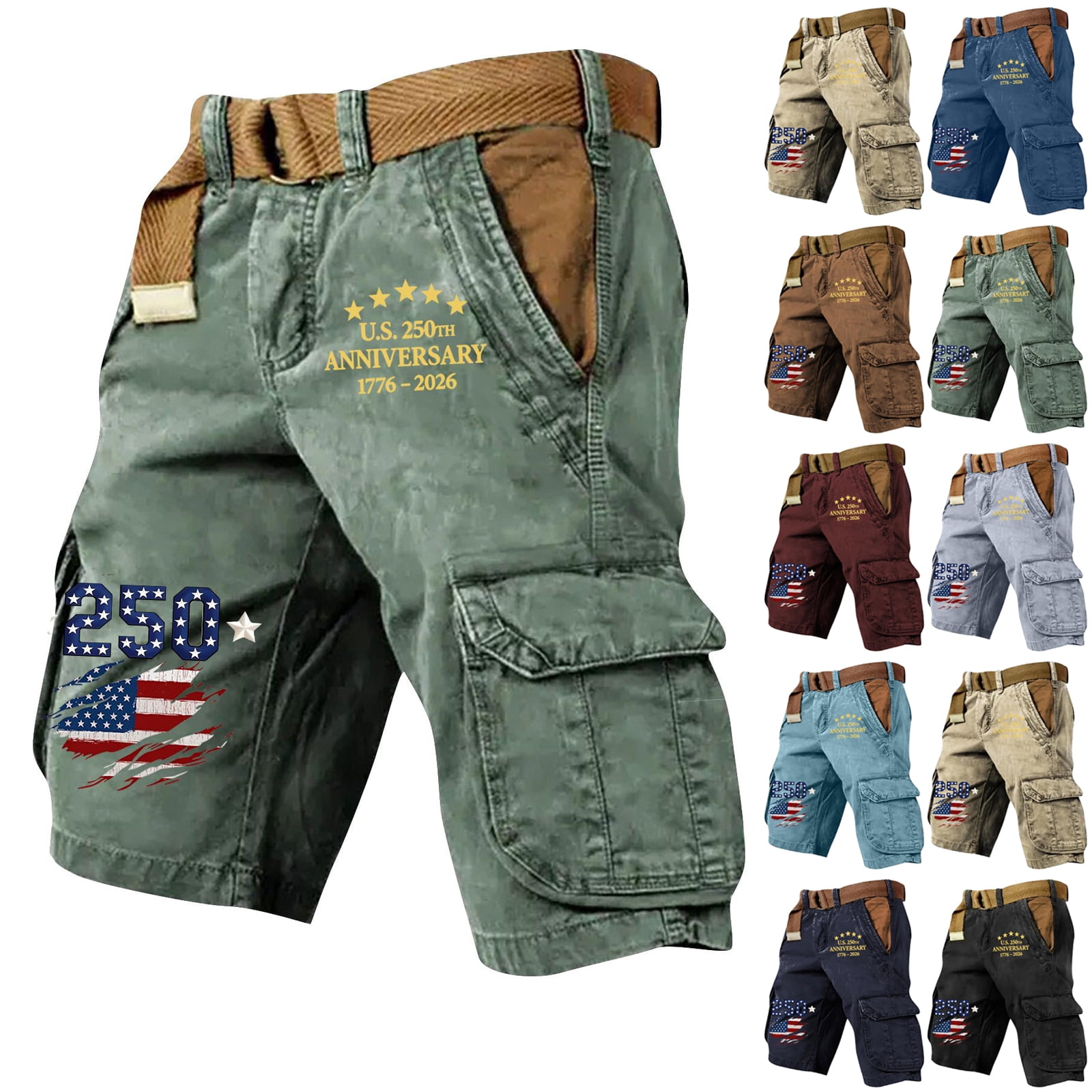 250th Anniversary Usa Cargo Shorts for Men 2026 Casual Outdoor Tactical ...