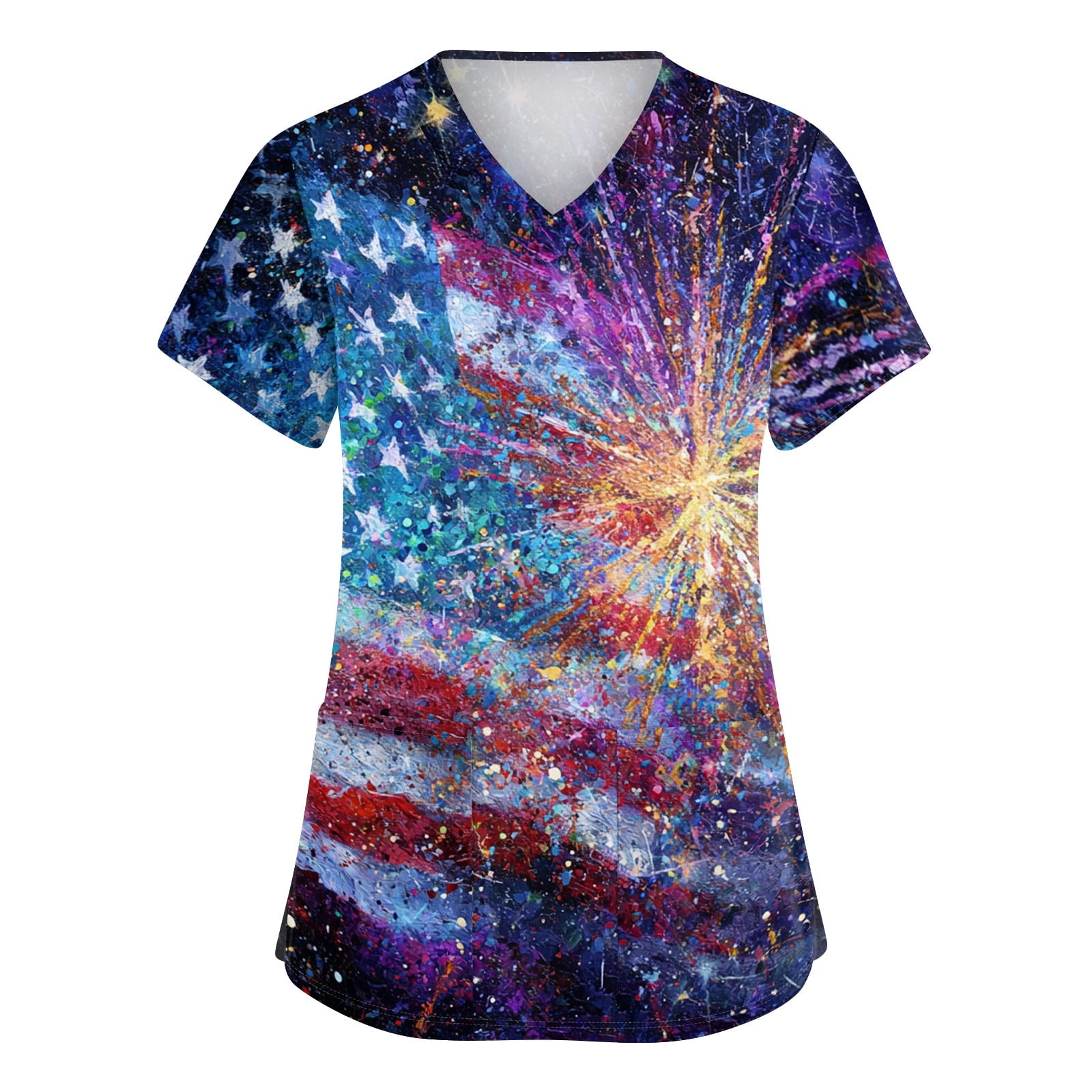 250th Anniversary USA Scrub Tops Women Casual Short Sleeve USA Flag ...
