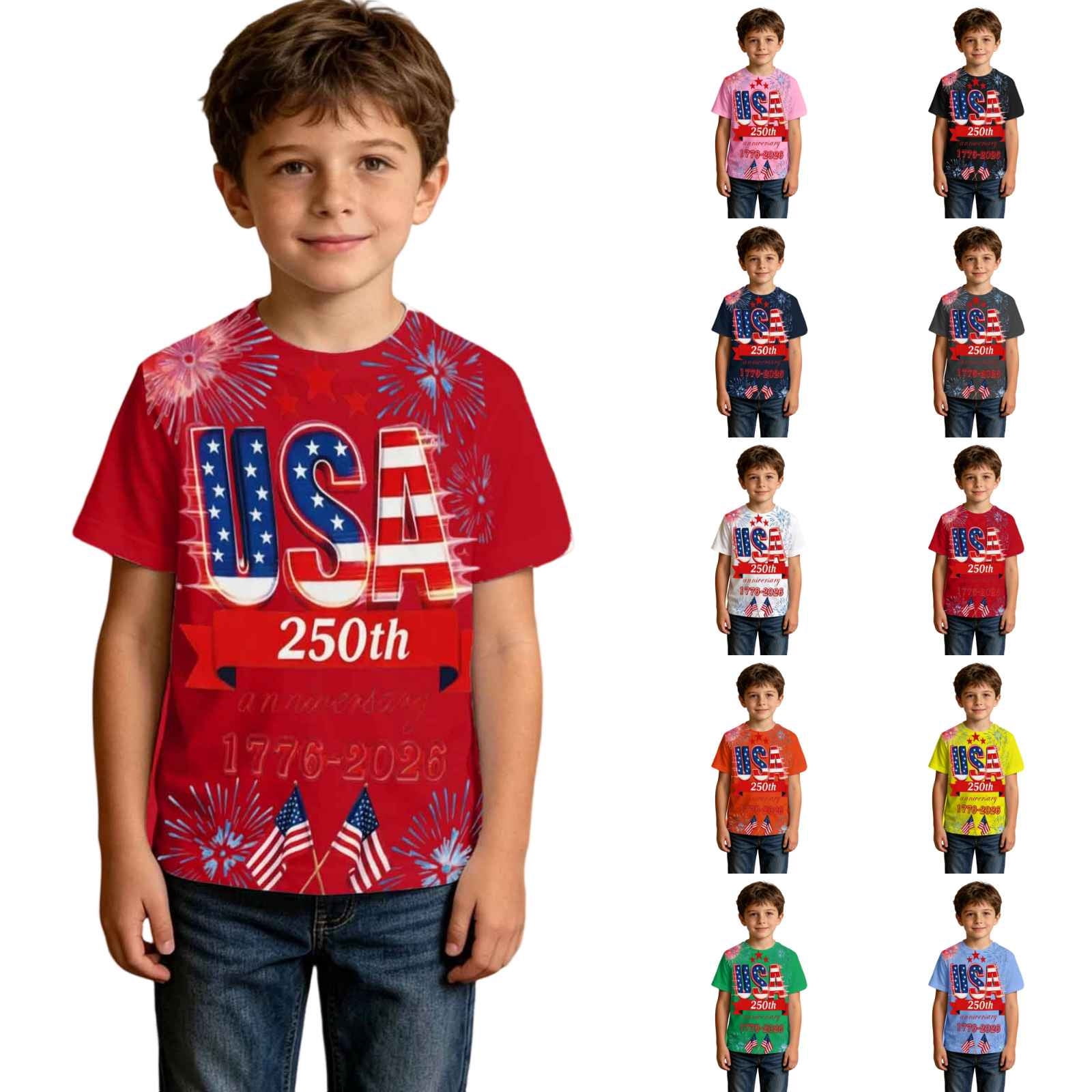 250th Anniversary Usa Shirt Kids Crewneck Pullover Casual Short Sleeve ...