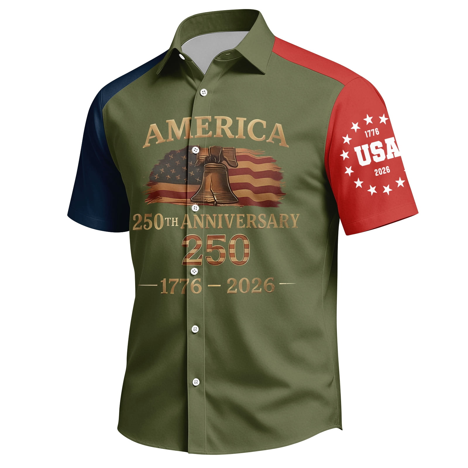 250th Anniversary Usa Shirts Mens Patriotic Printed Vintage Button Down ...