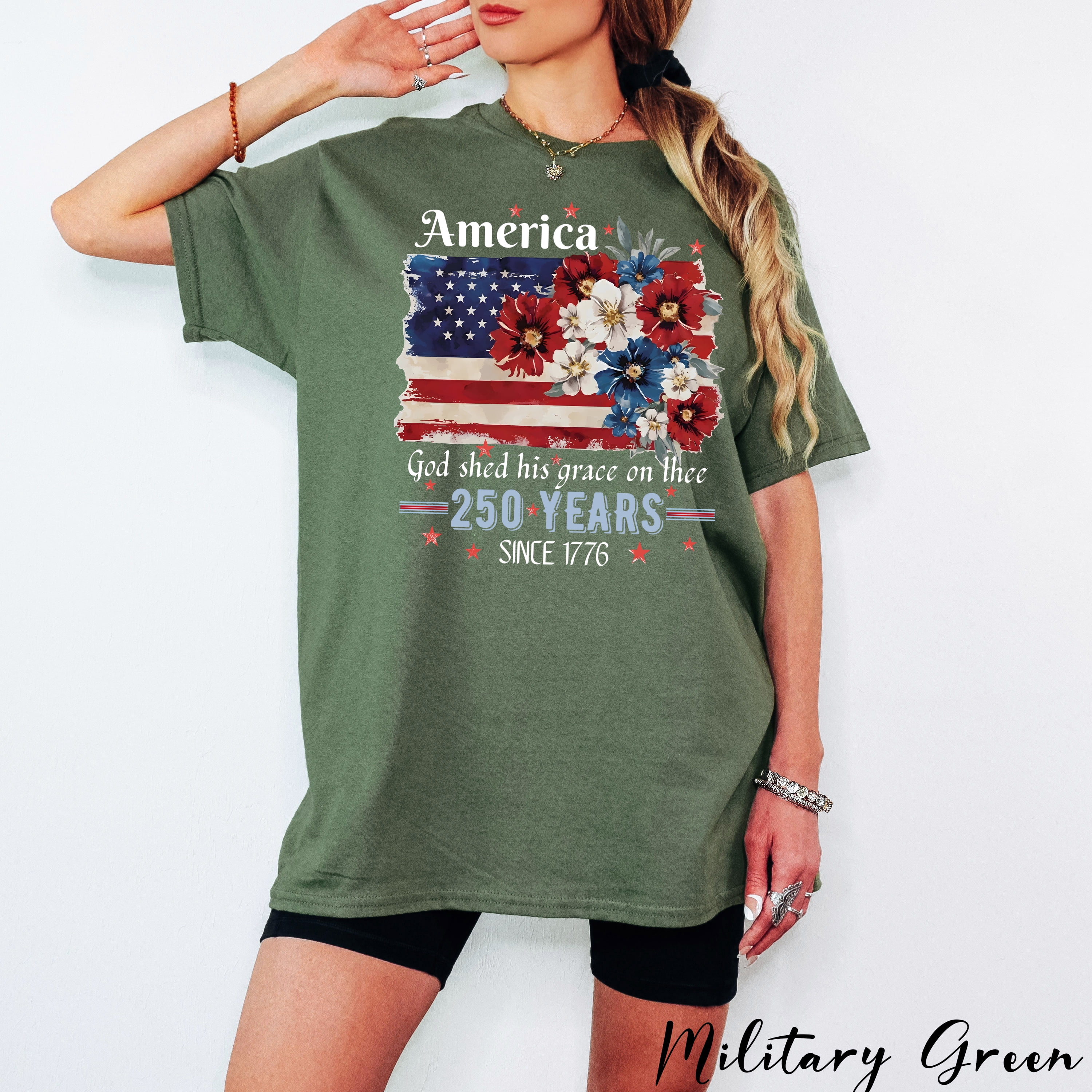 250th Anniversary Wildflower Flag T-Shirt, Patriotic 4th of July Tee ...