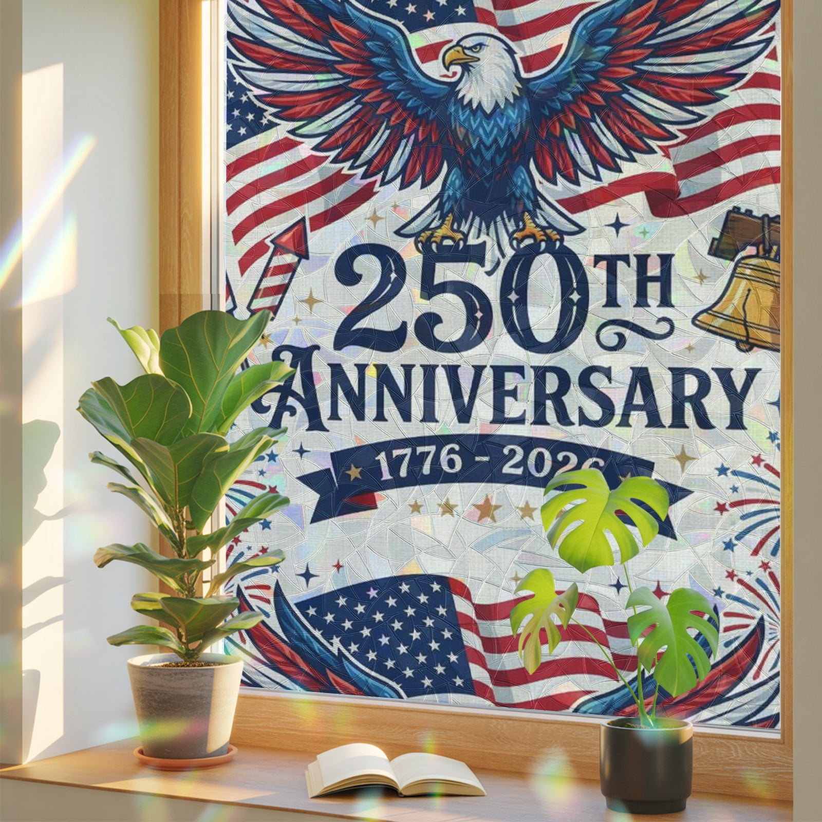 250th Anniversary Window Privacy Film Rainbow Static Cling Stain Glass ...