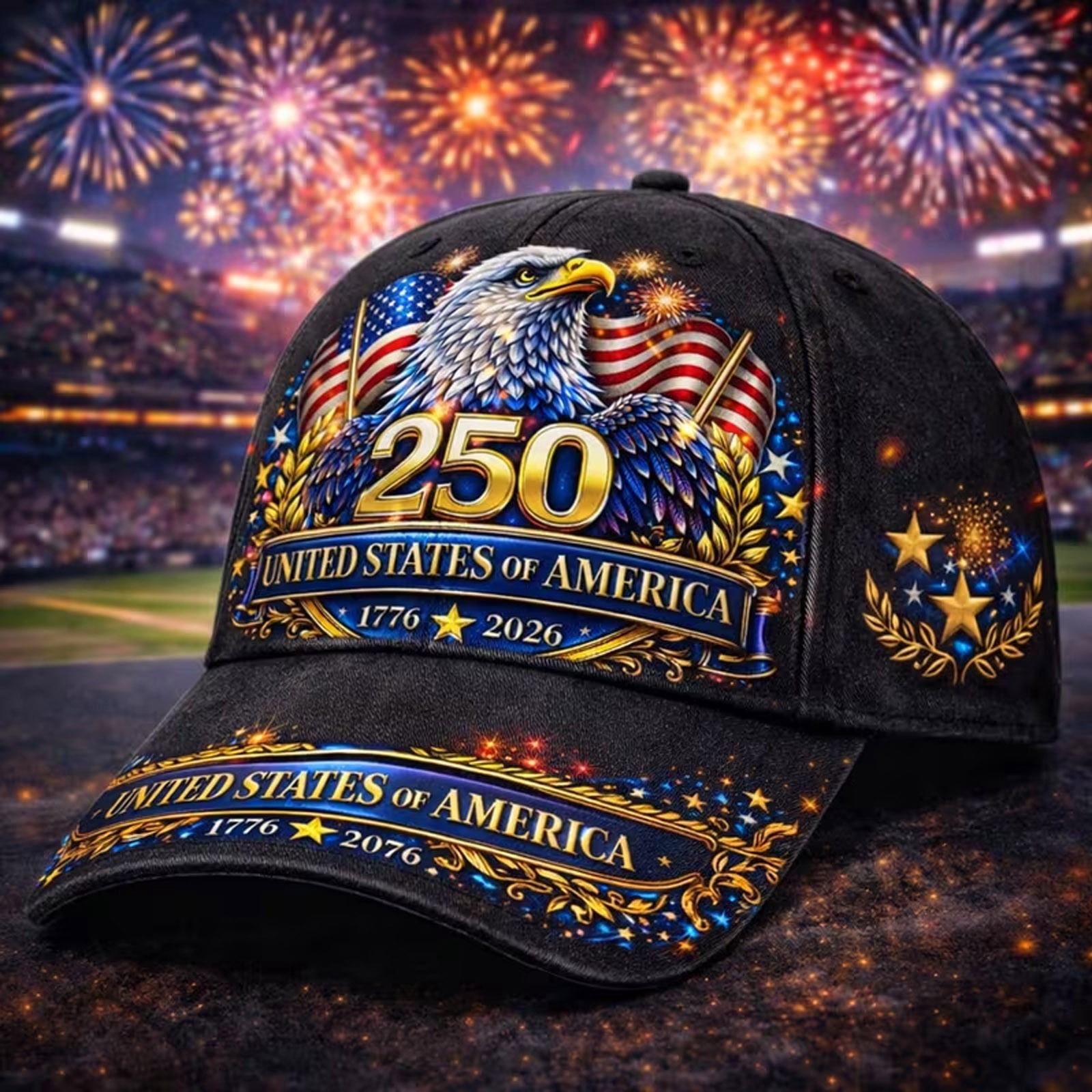 250th USA Anniversary Hat, Trendy Patriotic Heritage-inspired Ornate ...