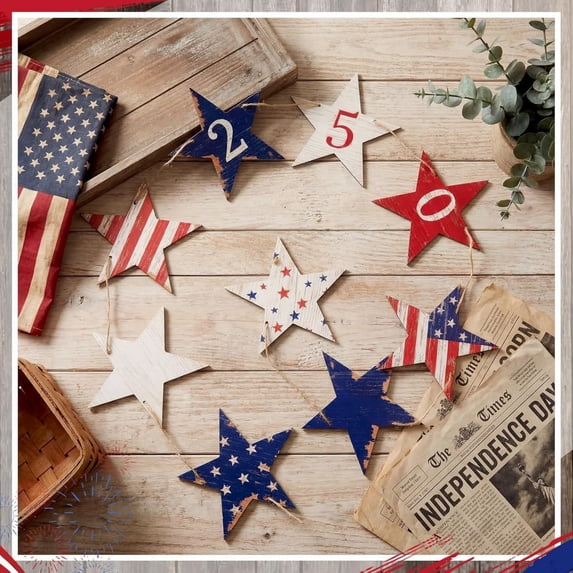 250th Wood Stars Garland Banner 4th of July American Anniversary ...