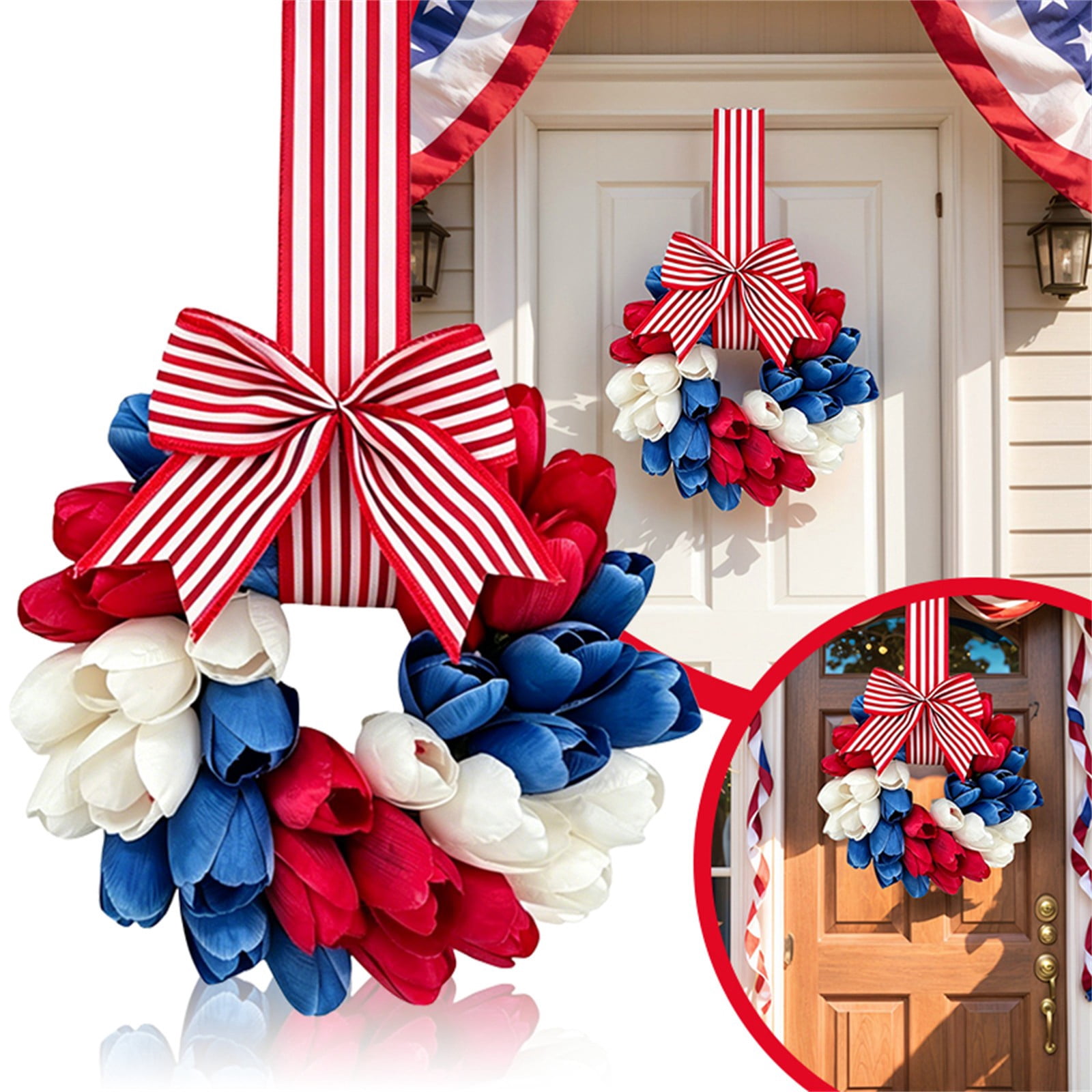 250th Year Patriotic Wreath Decorations 9.45 Inch Tulip Wreath 4th of ...