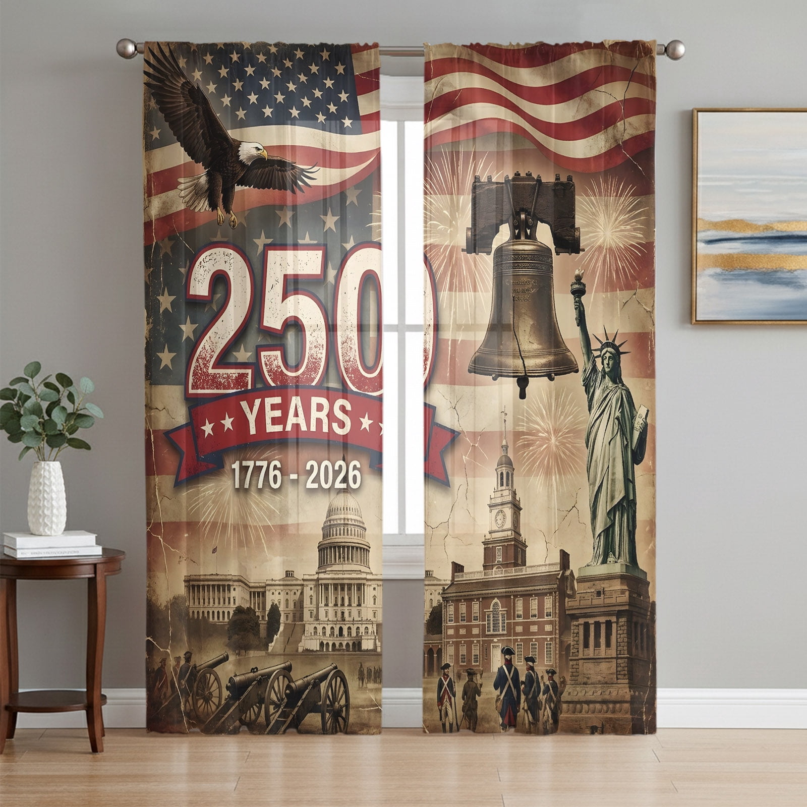 250th Years Sheer Curtains for Living Room Bedroom, American Flag ...