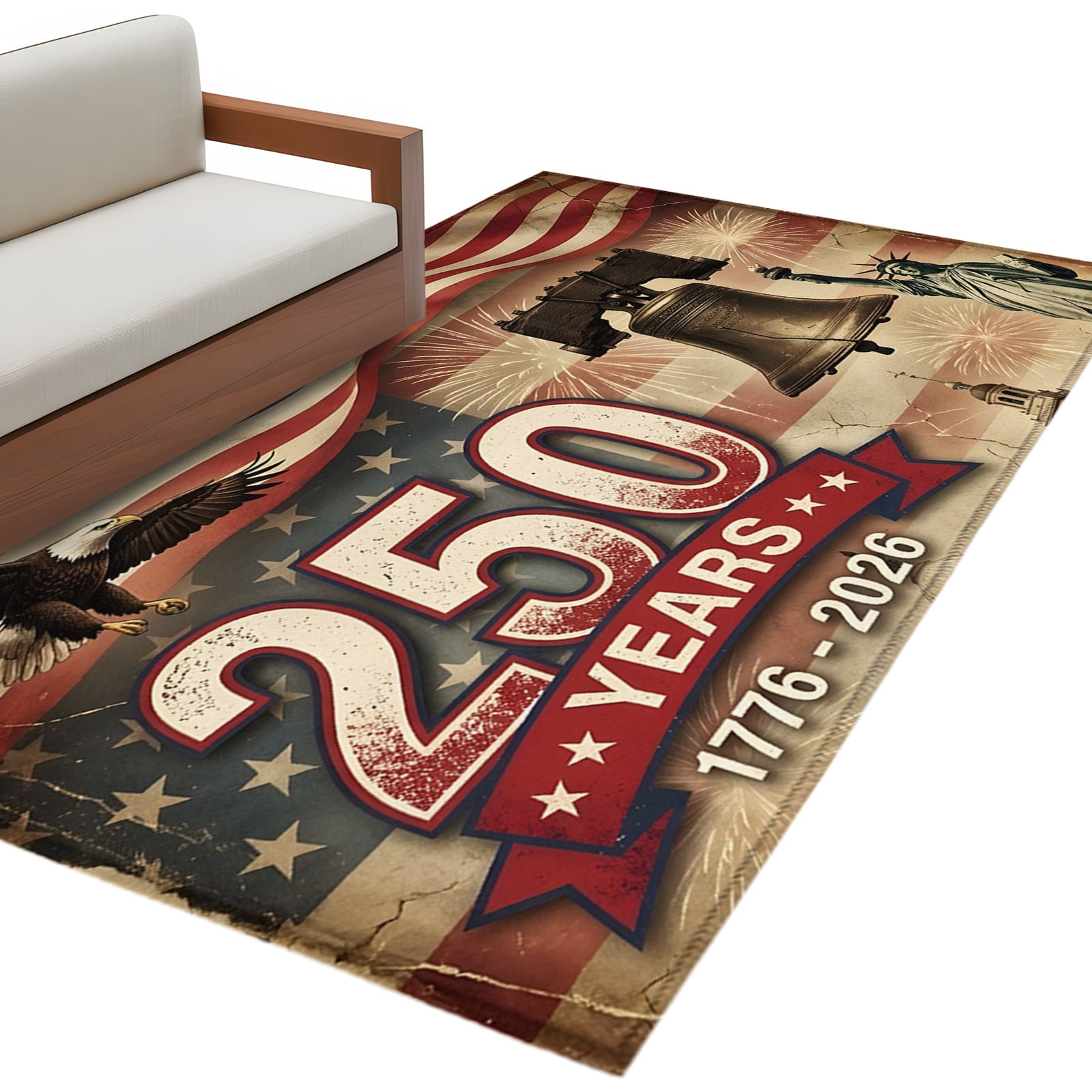 250th Years Washable Area Rugs 2.7'x5', American Flag Liberty Bell ...
