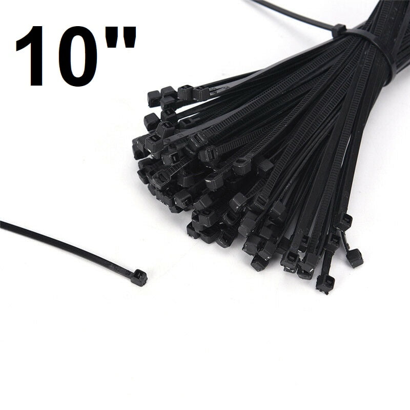 250x 10" Black Zip Ties Nylon Cable Fasteners Locking Plastic Cord Long ...