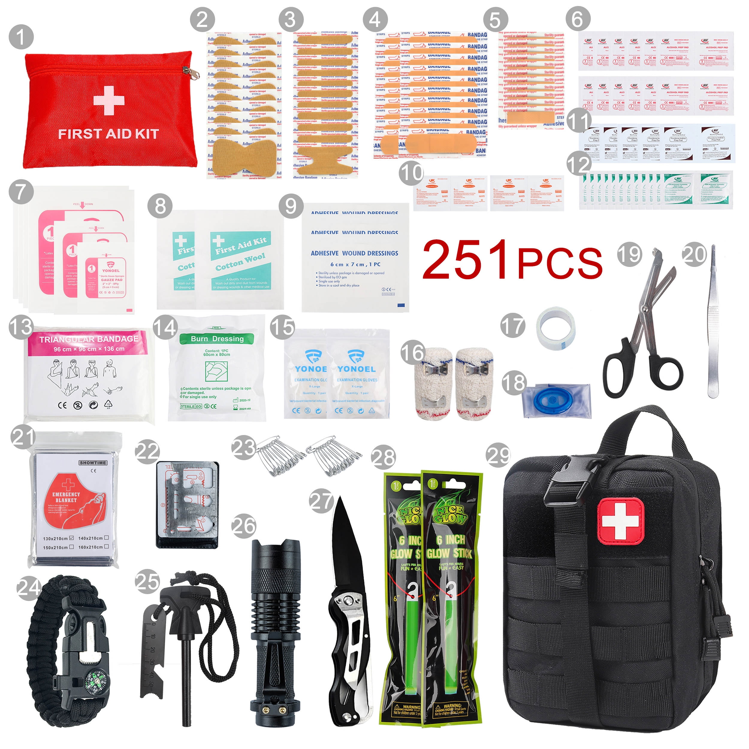 251 Pc First Aid Kit: Survival, Trauma, Military Travel, Office ...