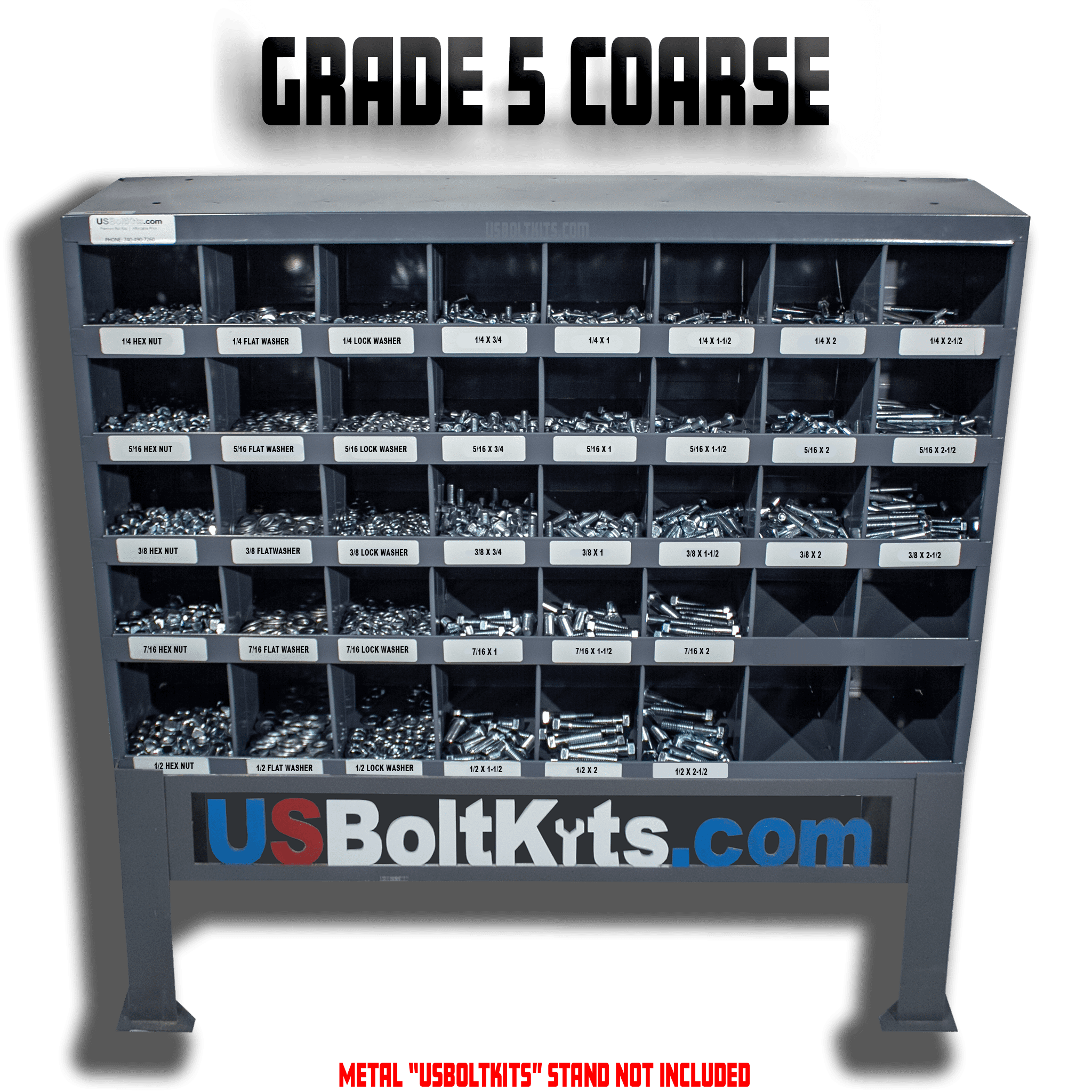 2510 Piece Grade 5 USS Coarse Thread Bin Kit with 40 Hole Bin - Walmart.com