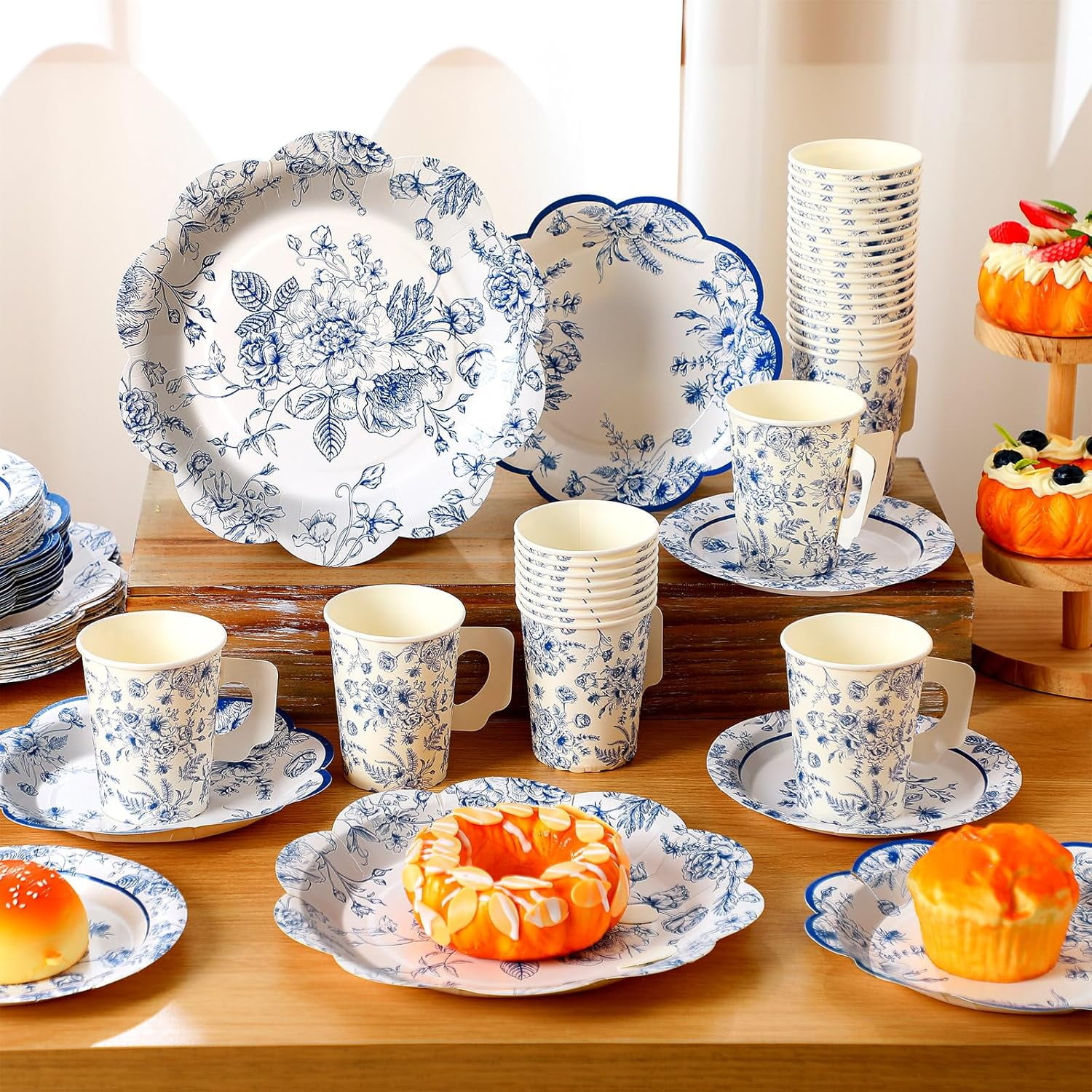 252 Pcs Blue Floral Tea Party Supplies for 36 Guests - Walmart.com