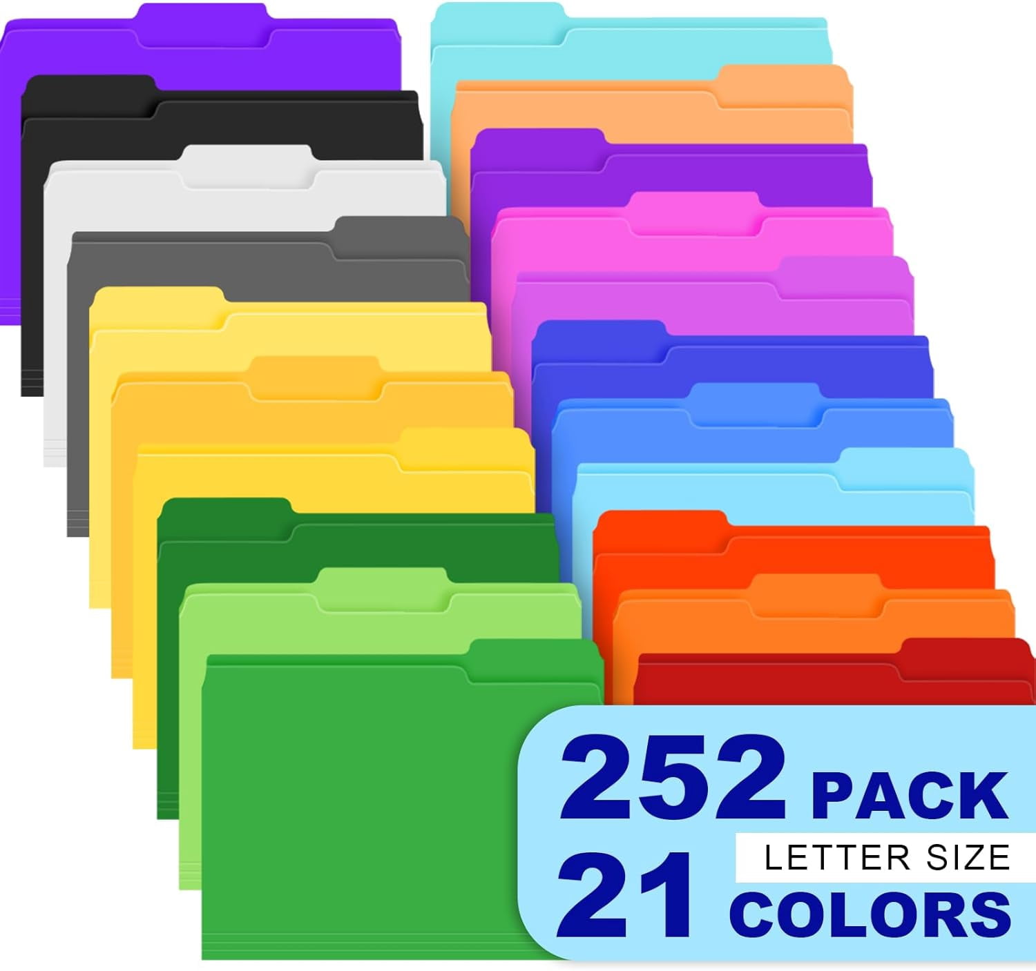 252-Piece Colored File Folders, 21 Colors, Letter Size, 1/3 Cut Side ...